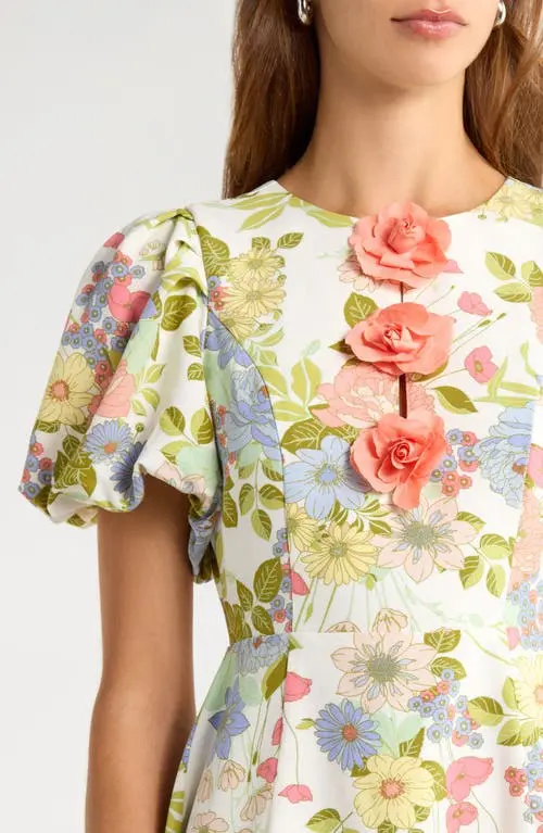 SUGARLIPS Rosette Puff Sleeve Dress