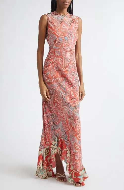 Etro Paisley Asymmetrical Ruffle Hem Dress