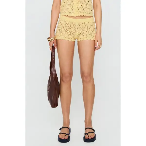 Princess Polly Sun Still Shines Pointelle Knit Button-up Top & Shorts Set