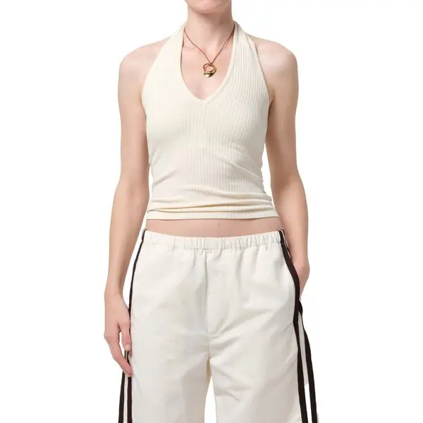 Citizens Of Humanity Thea Rib Knit Halter Top - Pashmina Off White