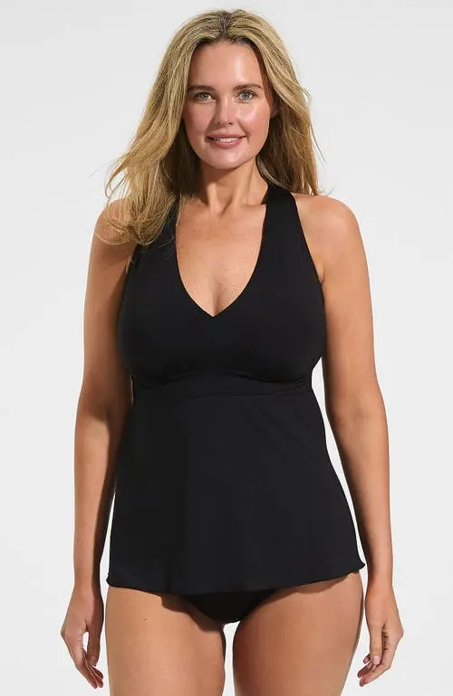 LANDS' END V-neck Racerback Flutter Tankini - Black