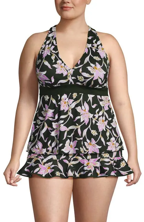 LANDS' END V-neck Racerback Flutter Tankini - Tropic Floral/rich Olive