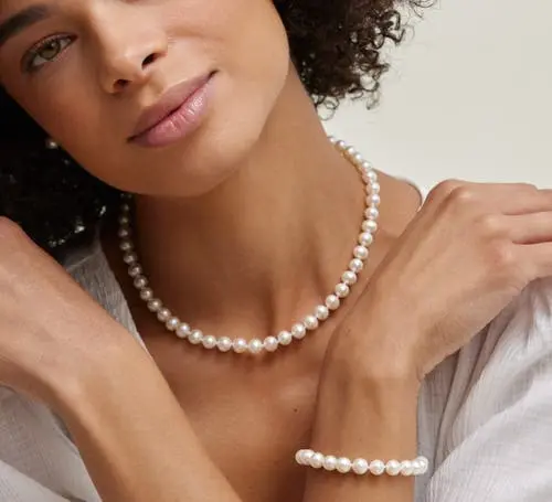 THE PEARL SOURCE Pearl Necklace, Bracelet, And Stud Earrings Set