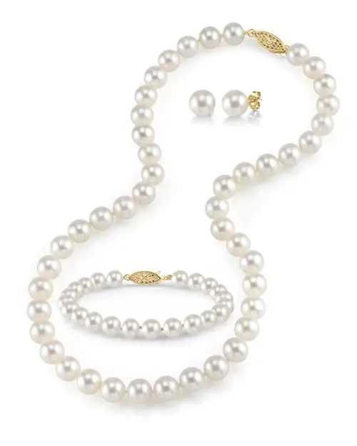 THE PEARL SOURCE Pearl Necklace, Bracelet, And Stud Earrings Set