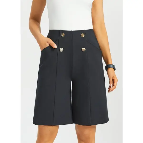 Betabrand Atlantic Wide Leg Bermuda Shorts - Black