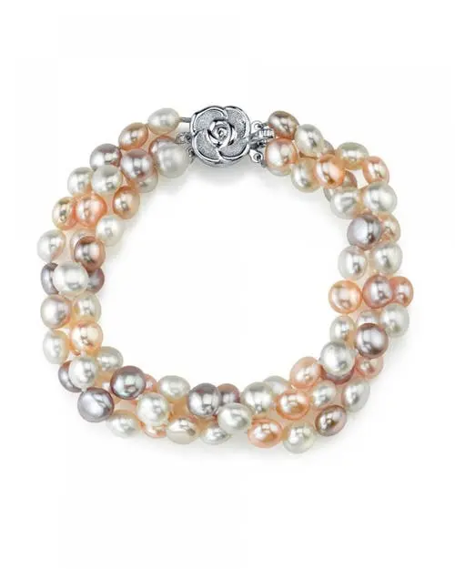 THE PEARL SOURCE Freshwater Pearl Triple Strand Bracelet - Multi Pearl
