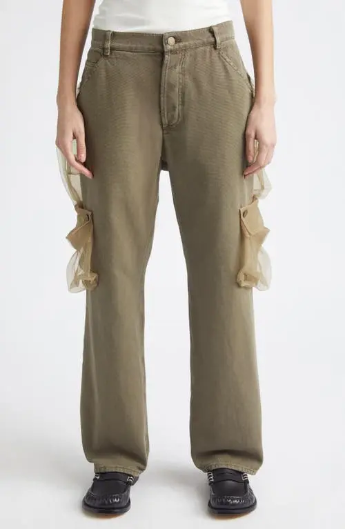 MAGLIANO Sheer Pocket Cotton Canvas Wide Leg Pants