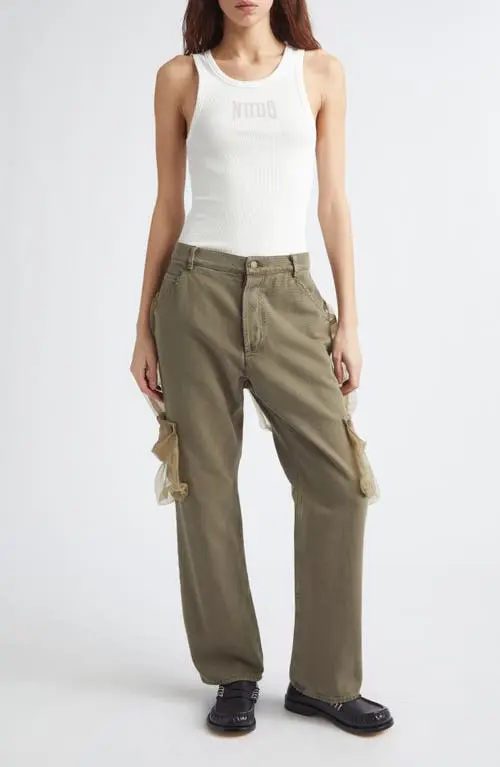 MAGLIANO Sheer Pocket Cotton Canvas Wide Leg Pants