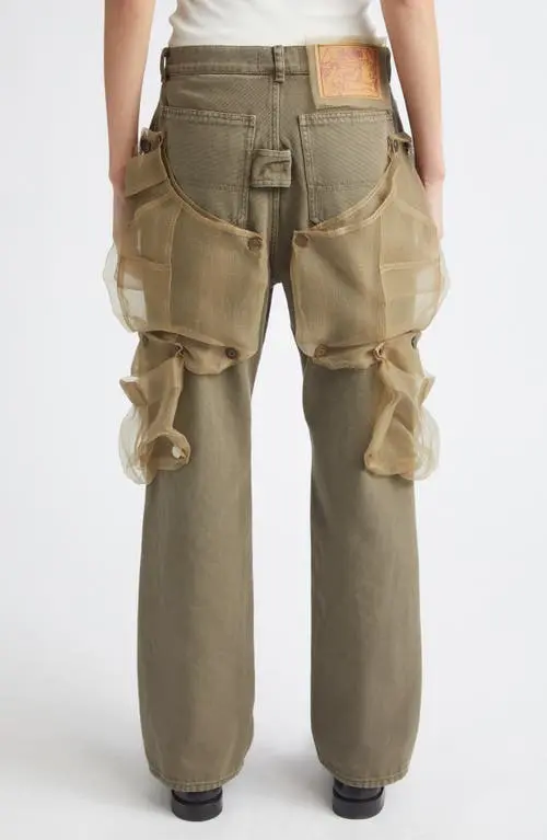 MAGLIANO Sheer Pocket Cotton Canvas Wide Leg Pants