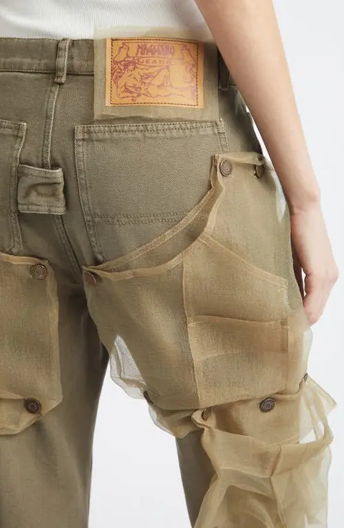 MAGLIANO Sheer Pocket Cotton Canvas Wide Leg Pants