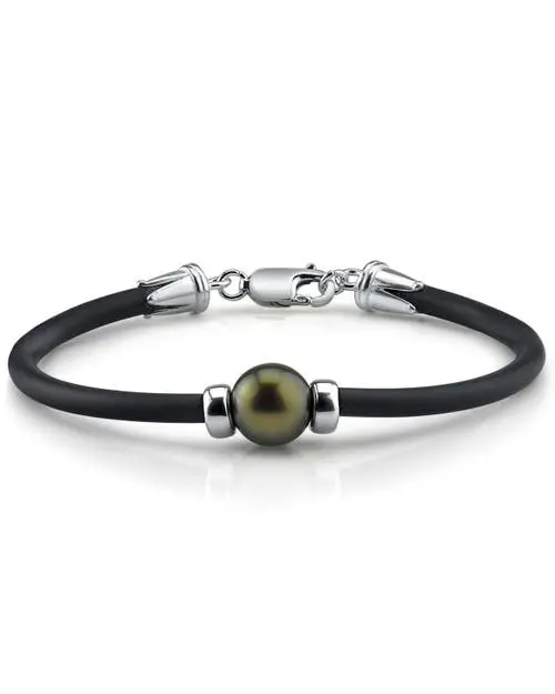 THE PEARL SOURCE Tahitian Pearl And Rubber Bracelet - Black Pearl
