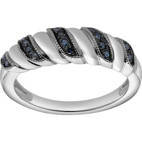 LUVMYJEWELRY Delphine Croissant Ring With Blue Treated Diamonds In Sterling Silver - 925 Sterling Silver