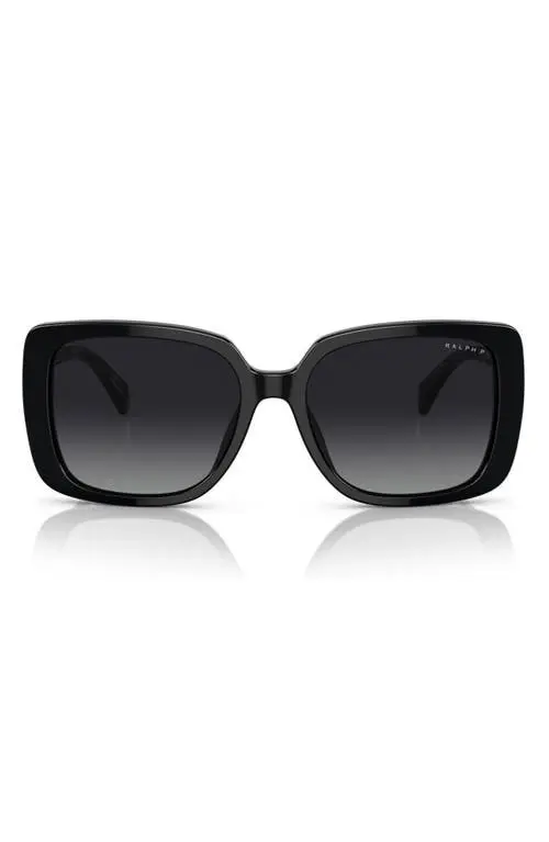 Ralph Lauren Polarized Rectangle Sunglasses - Shiny Black/gradient Grey