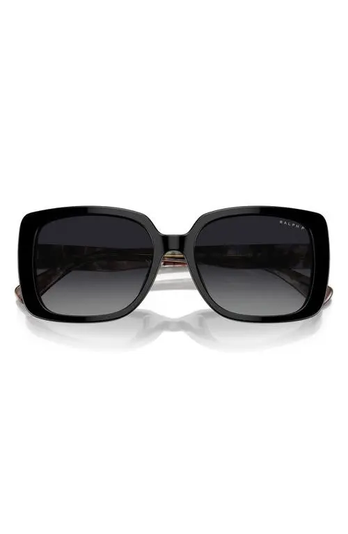 Ralph Lauren Polarized Rectangle Sunglasses - Shiny Black/gradient Grey