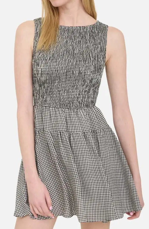 BLU PEPPER Smocked Gingham Sleeveless Mini Dress - Black