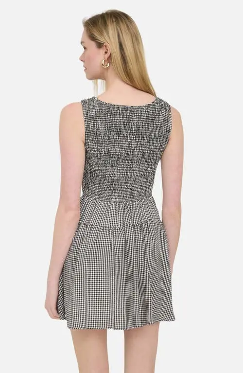 BLU PEPPER Smocked Gingham Sleeveless Mini Dress - Black