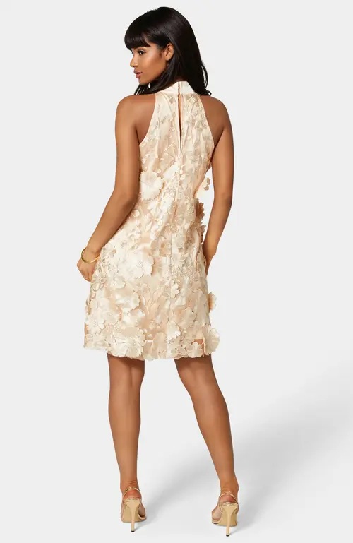 Bebe 3d Floral Halter Mini Dress
