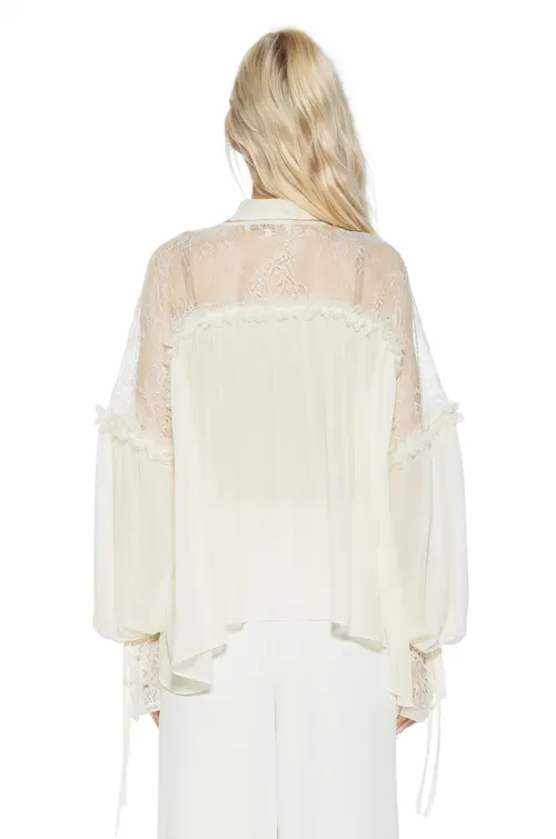 ALEXIA ADMOR Indigo Lace Cotton Blouse - Ivory