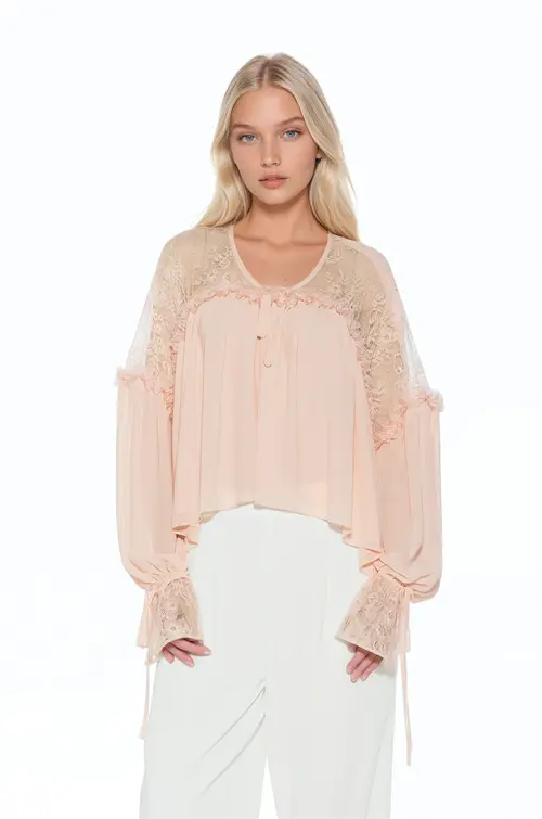 ALEXIA ADMOR Indigo Lace Cotton Blouse - Pink