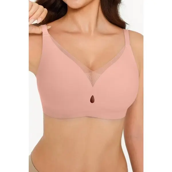 POPILUSH Seamless Wireless Jelly Leopard Contour Minimizer Support Bra - Dusty Rose