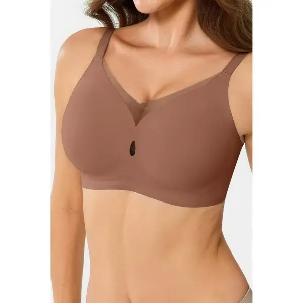 POPILUSH Seamless Wireless Jelly Leopard Contour Minimizer Support Bra - Latte