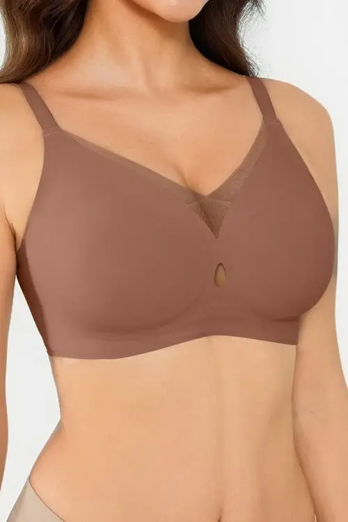 POPILUSH Seamless Wireless Jelly Leopard Contour Minimizer Support Bra - Latte