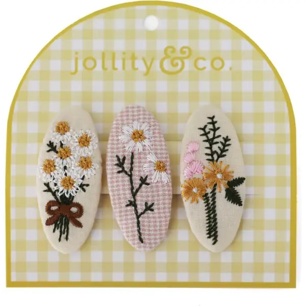 JOLLITY & CO Embroidered Floral Hair Clips Set - Oval Embroidered