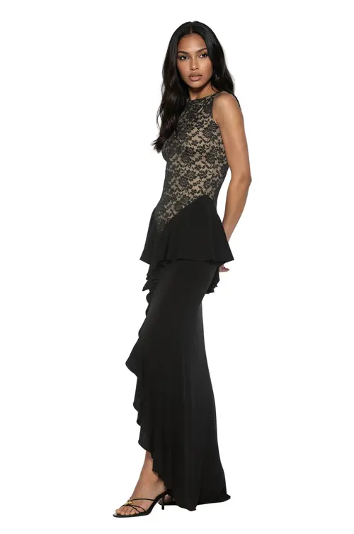 ALEXIA ADMOR Perrin Boatneck Ruffle Gown - Black