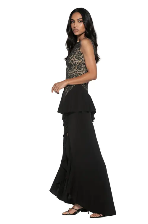 drapey jersey boatneck dress with ruffle skirt Alexia Admor Perrin Boatneck Ruffle Gown - Black