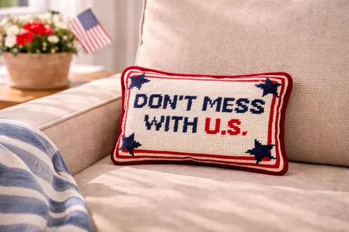 C&F HOME Patriotic "don't Mess With U.s." Needlepoint Mini Accent Pillow