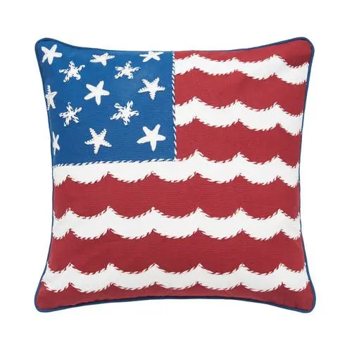 C&F HOME Stars & Stripes American Flag Waves 100% Cotton Accent Throw Pillow 18" X 18 - Red