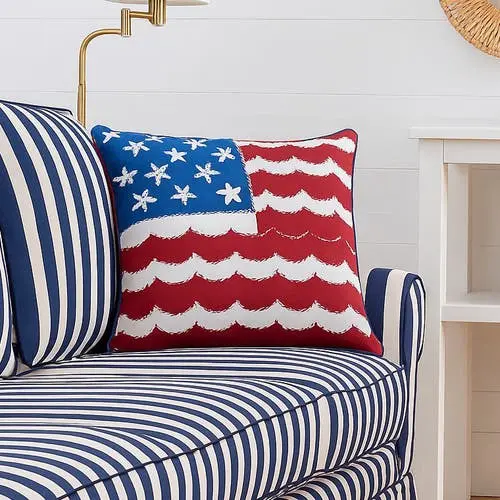 C&F HOME Stars & Stripes American Flag Waves 100% Cotton Accent Throw Pillow 18" X 18
