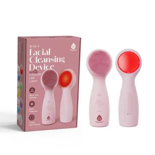 PURSONIC 3-in-1 Sonic Facial Cleanser With Heated Jade & 7-color Led Light Therapy - Pink