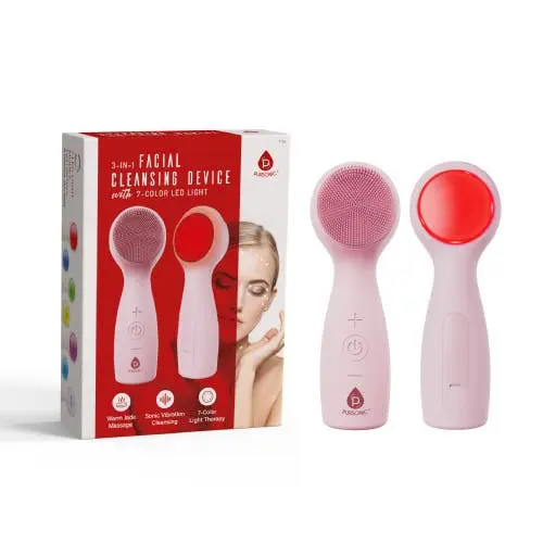 PURSONIC 3-in-1 Sonic Facial Cleanser With Heated Jade & 7-color Led Light Therapy - Pink