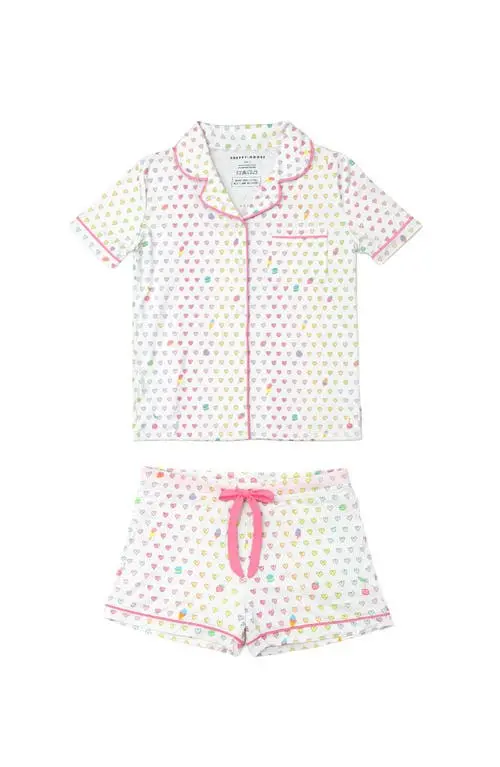 PREPPY GOOSE Multicolor Heart Print Short Sleeve Jersey Pj - White Multi