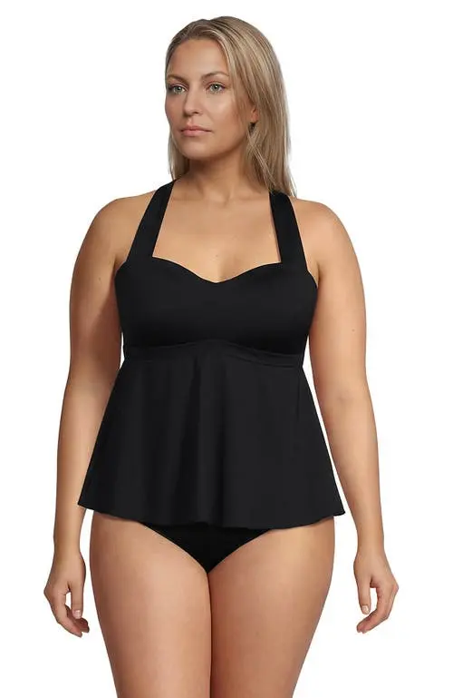 LANDS' END Sweetheart Fauxkini One-piece Swimsuit - Black
