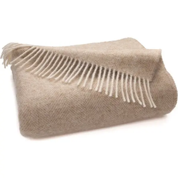 PRINCE OF SCOTS Southampton Home Shetland Lambswool Herringbone Throw - Linen