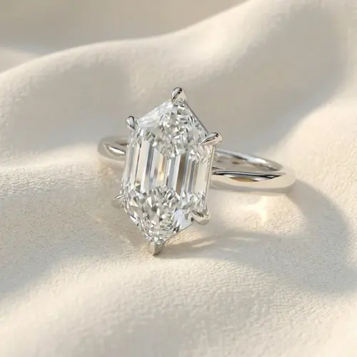 BLISS DIAMOND 3ct Vireo Elongated Hexagon Lab-grown Diamond Engagement Ring In 14k Gold - 14k White Gold
