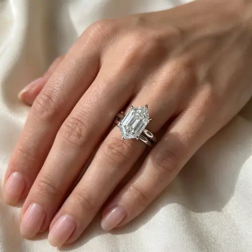 BLISS DIAMOND 3ct Vireo Elongated Hexagon Lab-grown Diamond Engagement Ring In 14k Gold - 14k White Gold