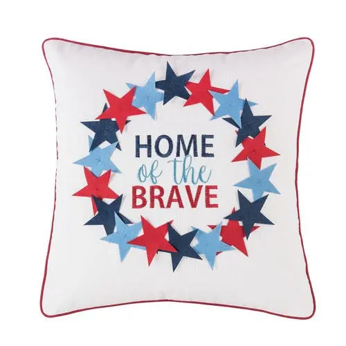 C&F HOME Patriotic "home Of The Brave" Wreath Pattern Applique Accent Throw Pillow - Blue