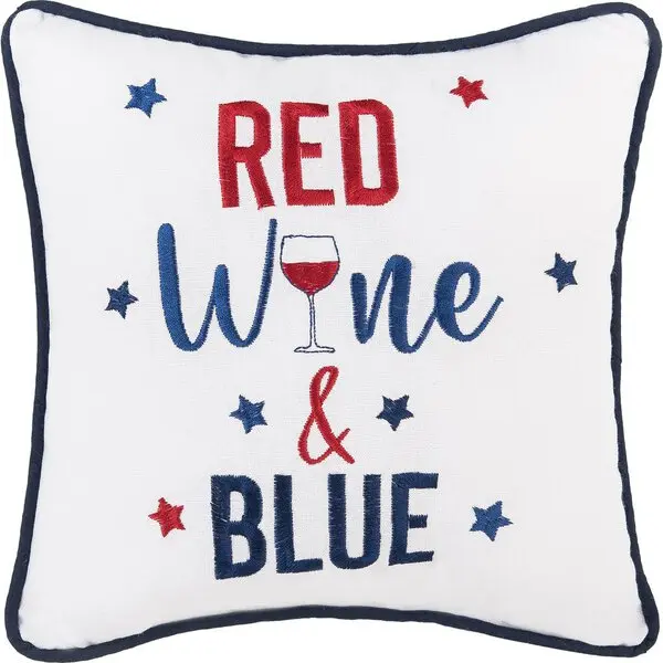 C&F HOME Red Wine & Blue" Patriotic Cotton Blend Mini Accent Pillow 10" X 10 - White