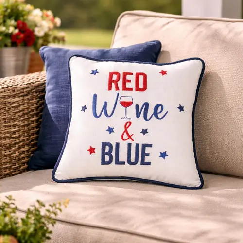C&F HOME Red Wine & Blue" Patriotic Cotton Blend Mini Accent Pillow 10" X 10
