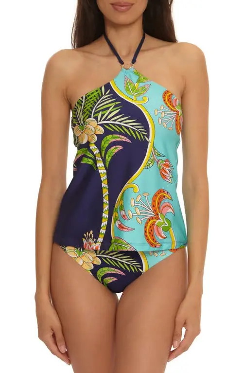 Trina Turk Flamingo Halter Tankini - Blue Multi