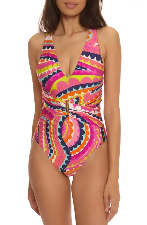 Trina Turk Aphrodite Plunge One-piece Swimsuit - Pink Multi