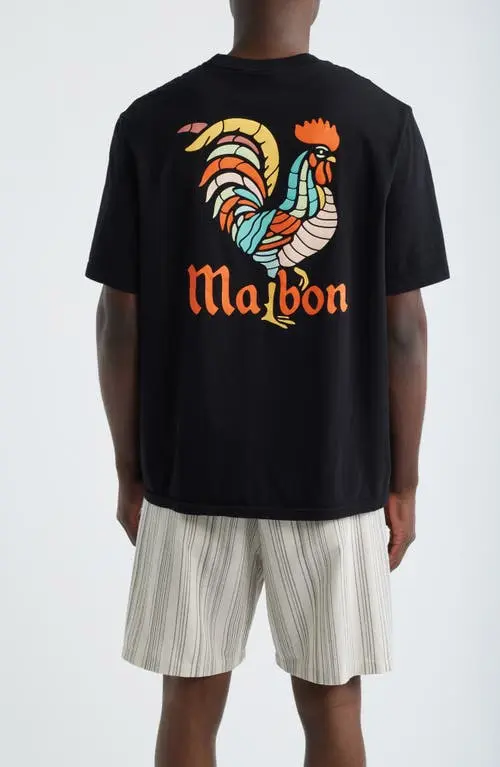 MALBON Bermuda Rooster Cotton Graphic T-shirt - Black