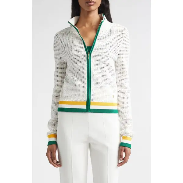 St. John Geometric Point Open Knit Zip-up Jacket