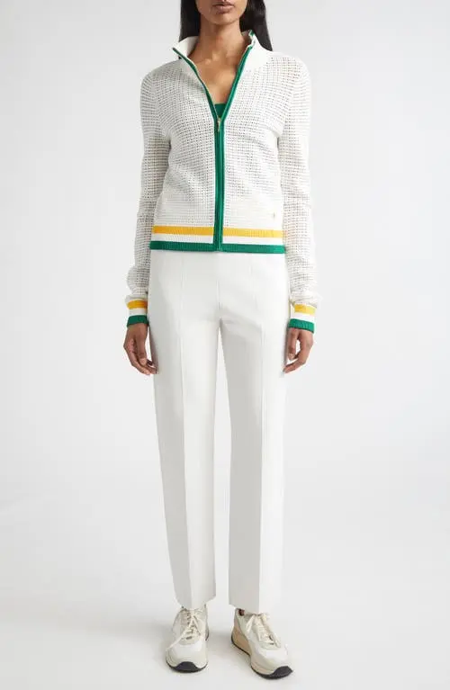 St. John Geometric Point Open Knit Zip-up Jacket