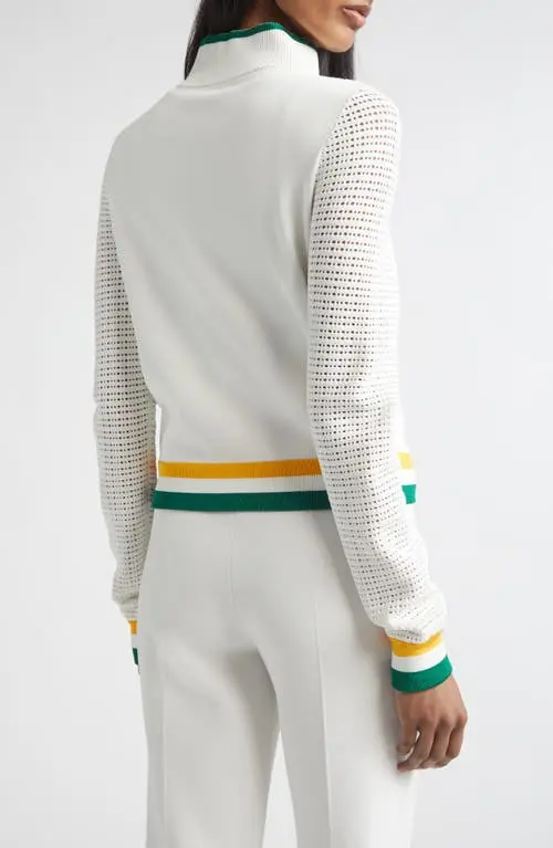 St. John Geometric Point Open Knit Zip-up Jacket