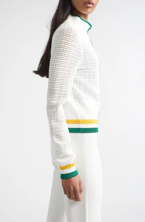 St. John Geometric Point Open Knit Zip-up Jacket
