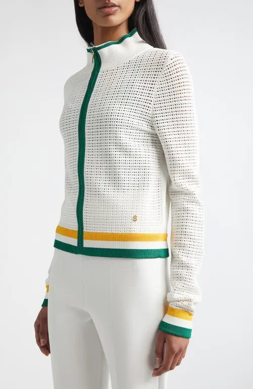 St. John Geometric Point Open Knit Zip-up Jacket